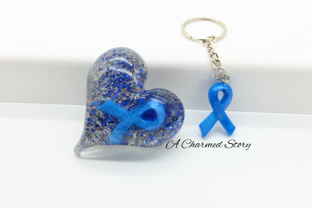 Blue Awareness Ribbon Heart Paperweight Blue Ribbon Key Chain Cancer ...