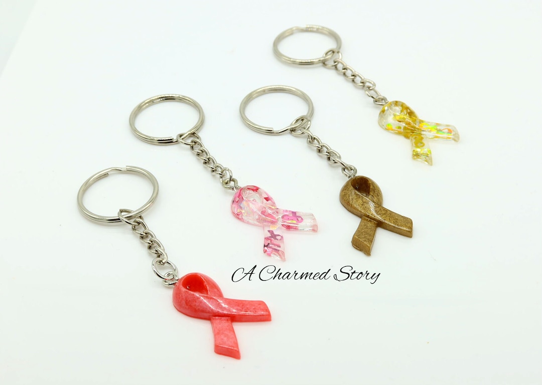 Awareness Ribbon Keychain Pink Ribbon Gold Ribbon Breast Cancer ...