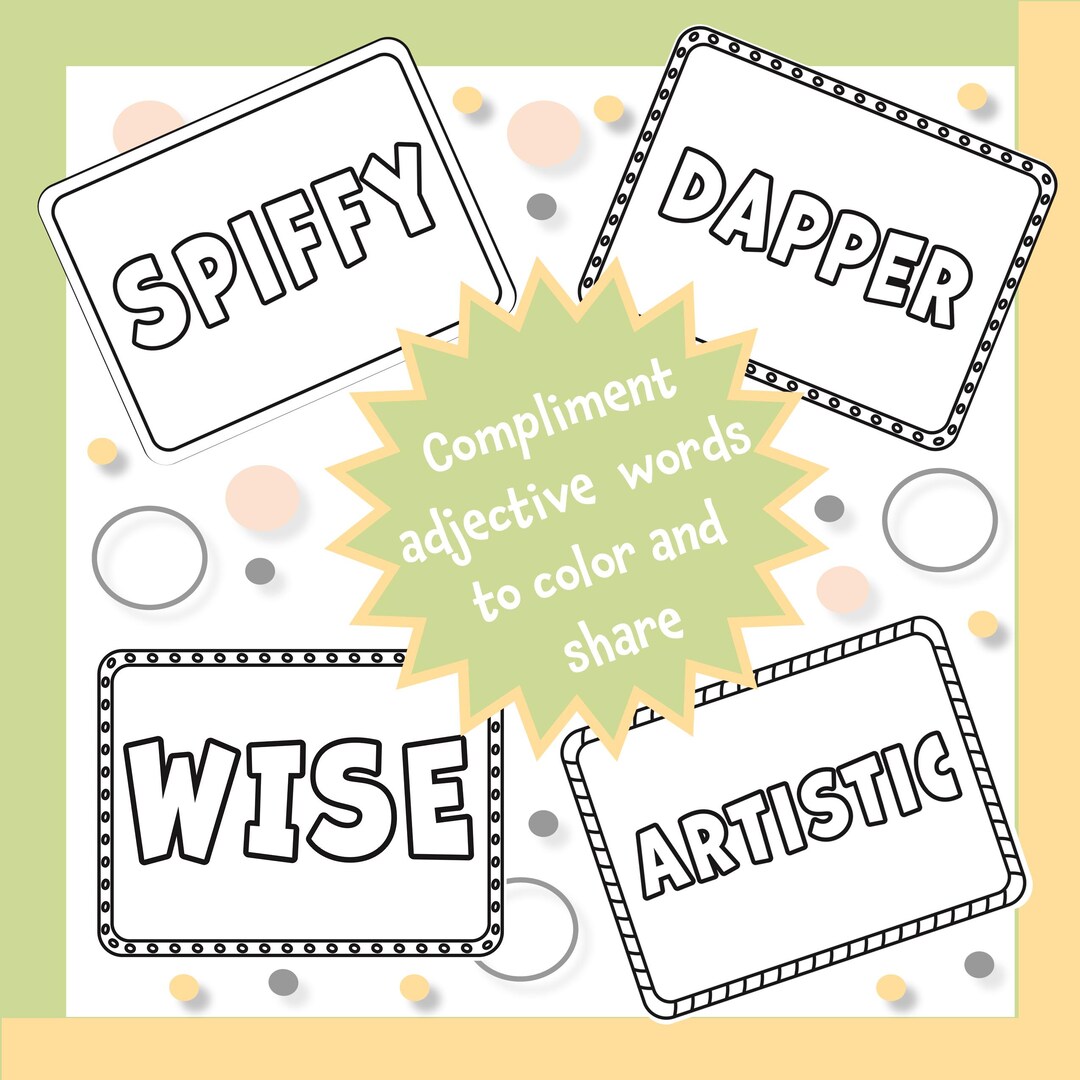Adjective Coloring Compliment Cards Printable - Etsy