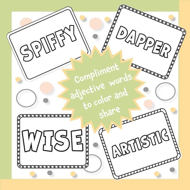 Adjective Coloring Compliment Cards Printable - Etsy