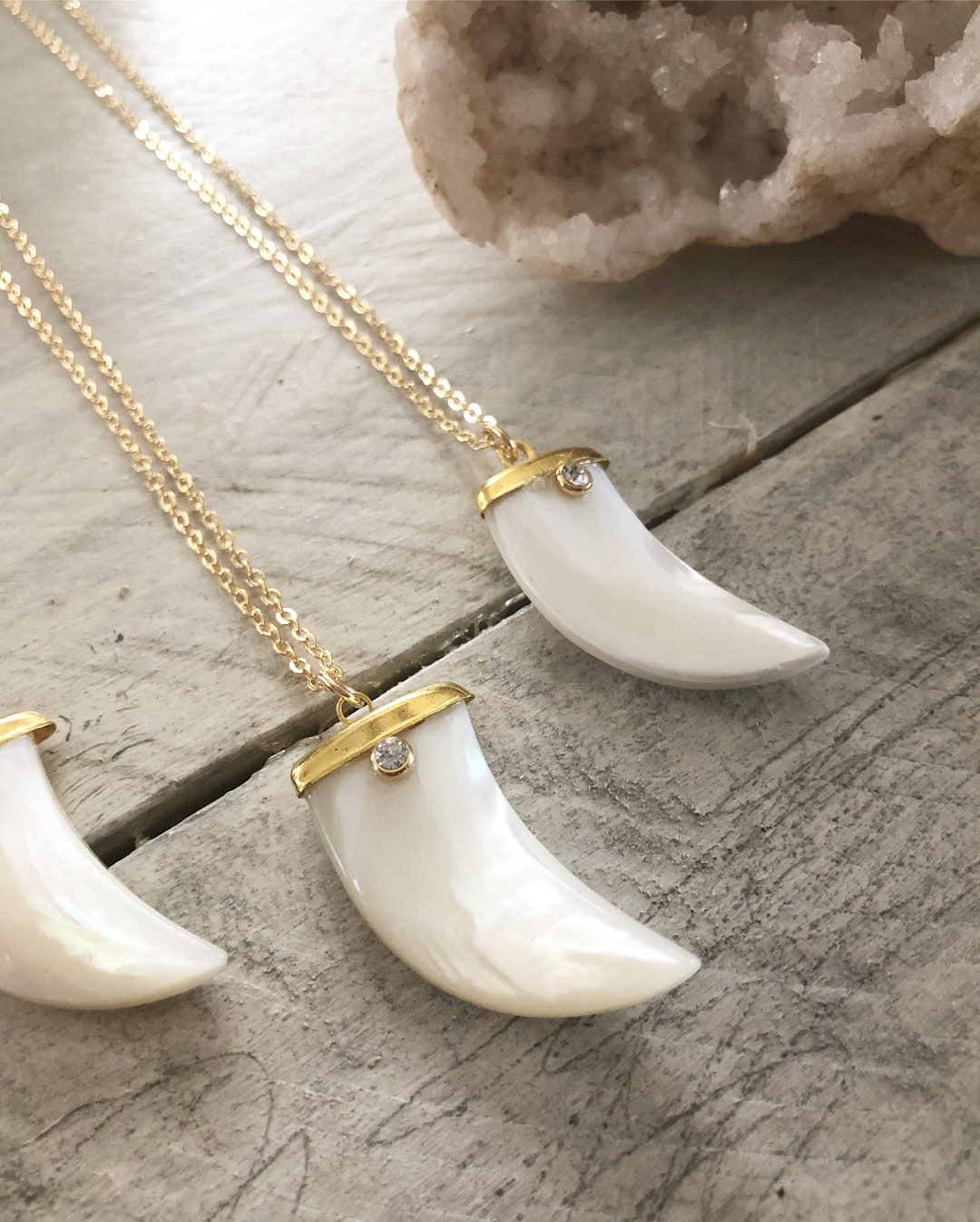 Mother of Pearl Tusk W/ Cz - Etsy