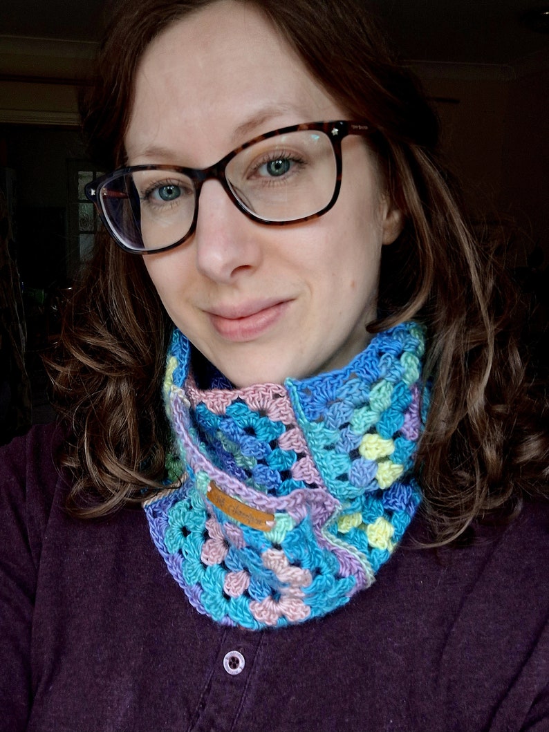 Granny Square Cowl Crochet Boho Snood Handmade Hippie Neckwarmer ...