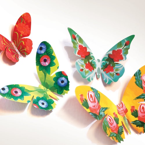 Printable Set of 12 Floral Paper Butterflies Home Decor | Etsy