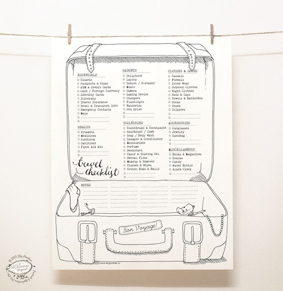 DOODLE Travel Checklist / Packing Planner / Organizer | Etsy