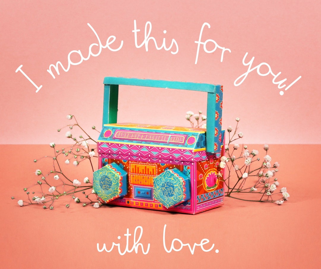 Colorful DIY Boombox Paper Craft Kit PINK Valentine Miniature Gift Box ...