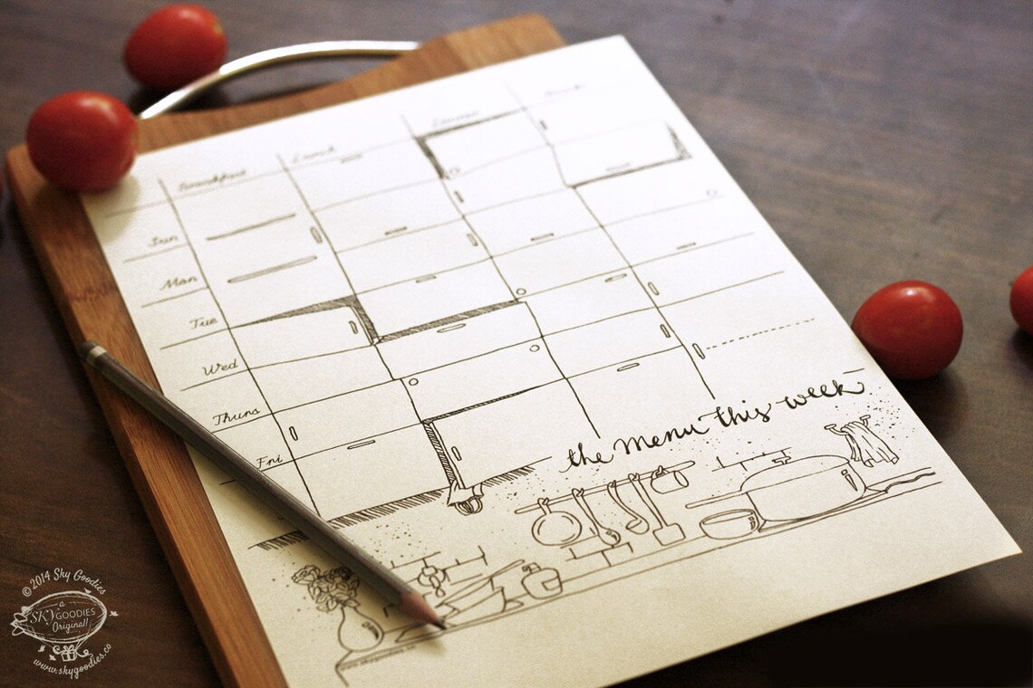 DOODLE Weekly Menu Planner / Kitchen Organizer Printable - Etsy