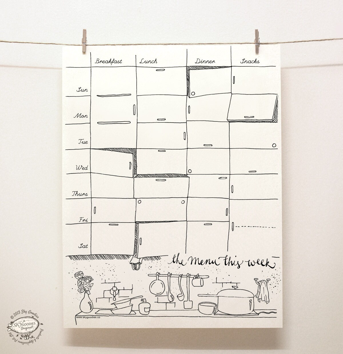 DOODLE Weekly Menu Planner / Kitchen Organizer Printable - Etsy