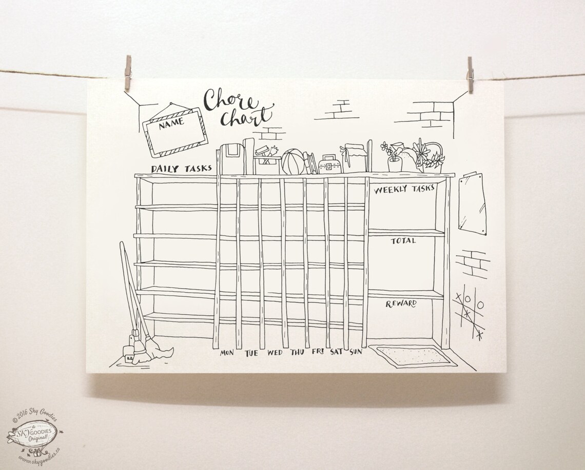 DOODLE Chore Chart / Organizer Kids Daily Tasks Jobs To-do - Etsy Israel