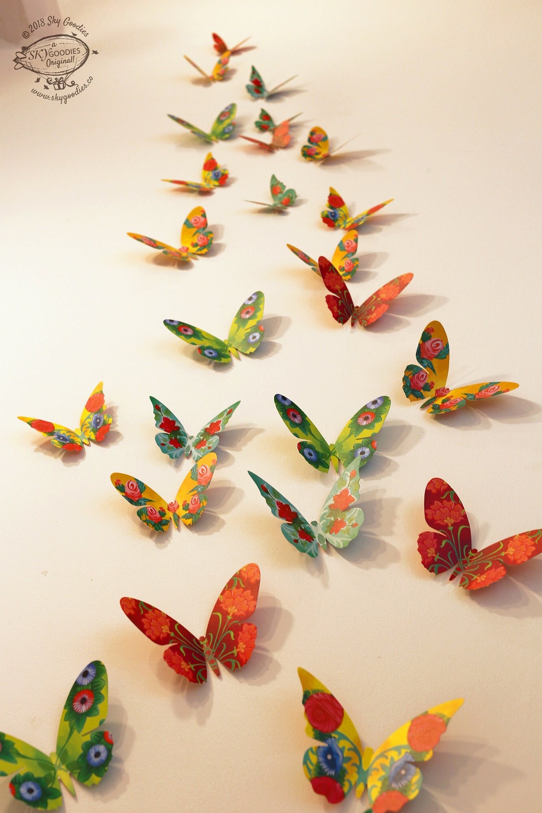 Printable Set of 12 Floral Paper Butterflies Home Decor Craft Supplies ...