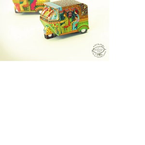 DIY Bombay Auto Rickshaw Paper Box Craft Kit Green Design Cute Office ...