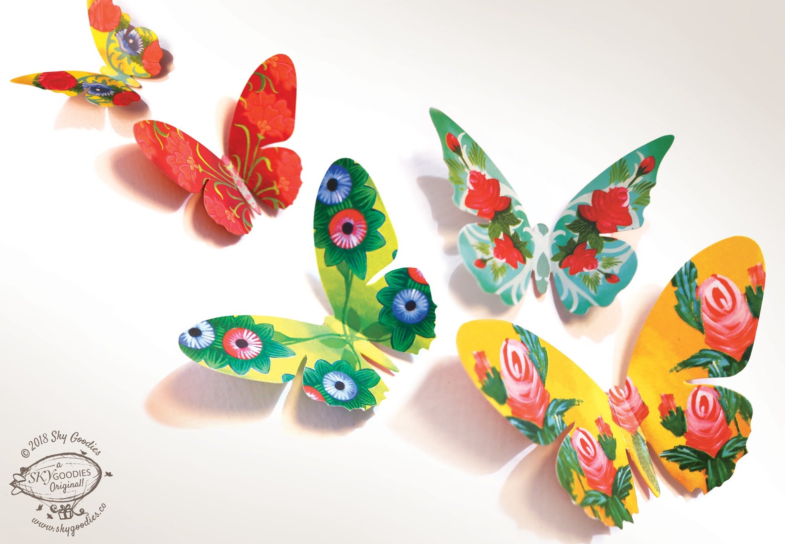 Printable Set of 12 Floral Paper Butterflies Home Decor | Etsy