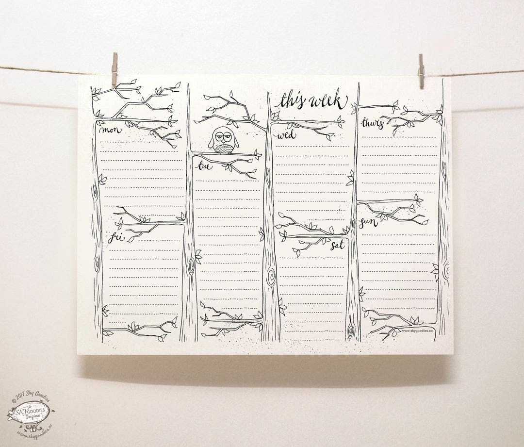 DOODLE Perpetual Weekly Planner/ Organiser: Forest Trees Printable ...