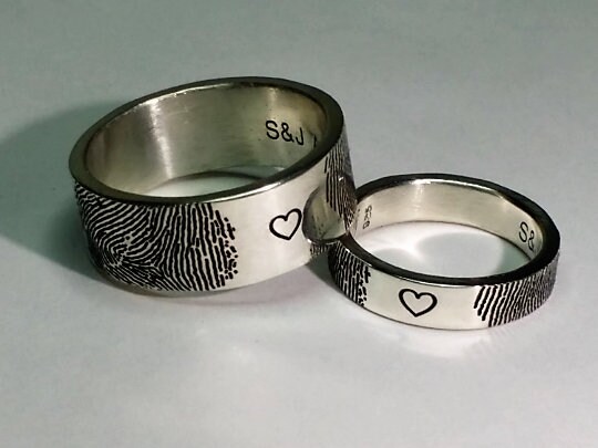 Fingerprint Rings Matching Wedding Set Wedding Rings / | Etsy