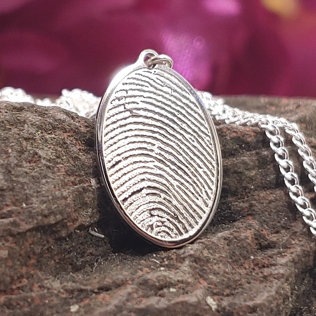 Sterling Silver Oval Memorial Fingerprint Necklace - Memorial Necklace ...