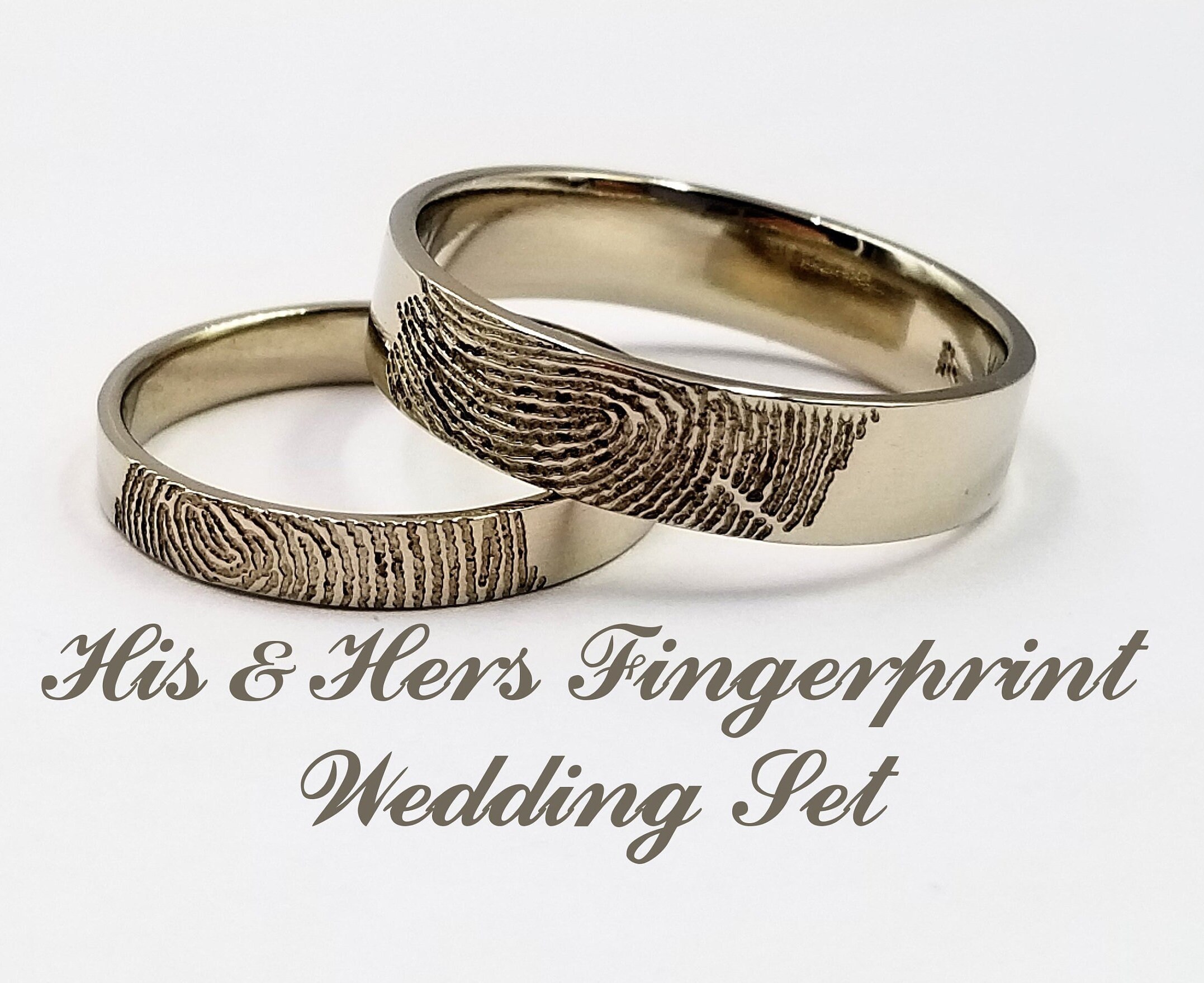 Fingerprint Rings Matching Wedding Set Wedding Rings / | Etsy