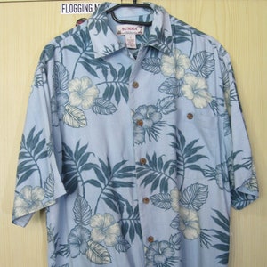 Mens M Vintage 1980s Summa Hawaiin Shirt Flower Blue Aloha Girl Beach ...