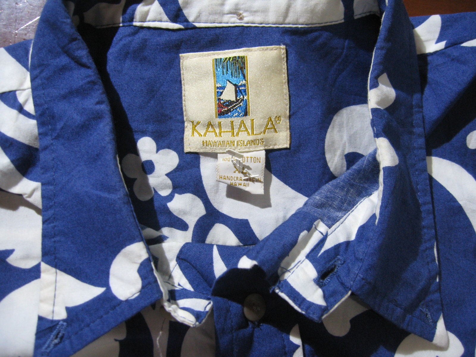 XL Rayon 1990s Vintage Khala Hawaiian Shirt Blue Floral Flower Short ...
