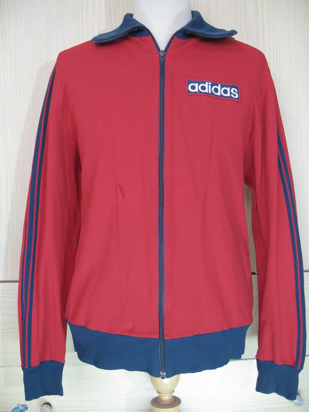 Vintage Adidas Oldschool 1980s Red Dark Blue Tracksuit Top Warm up ...