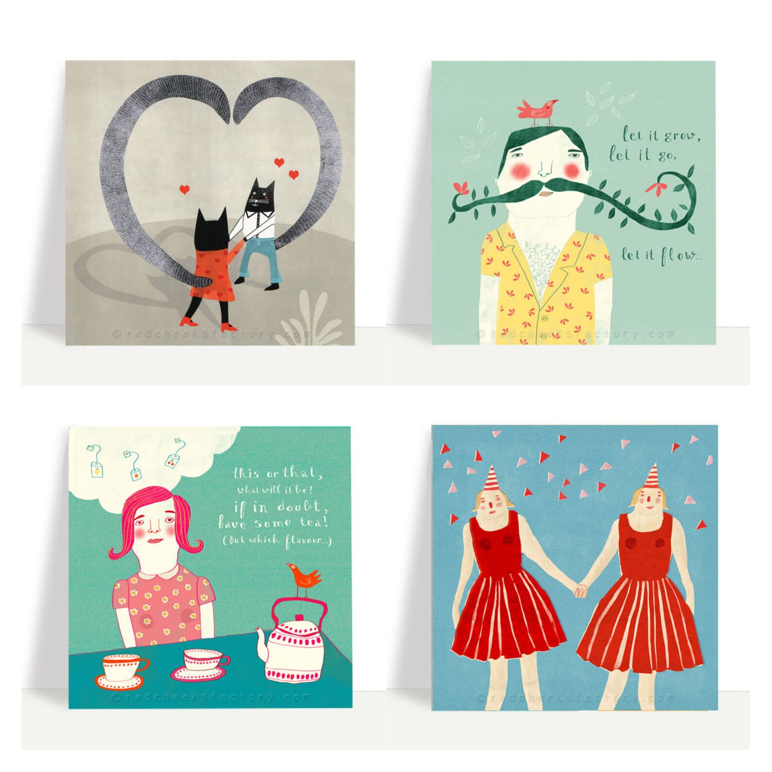 Set of 4 Greeting Cards Including Positive Quotes Postcard Set Colorful ...