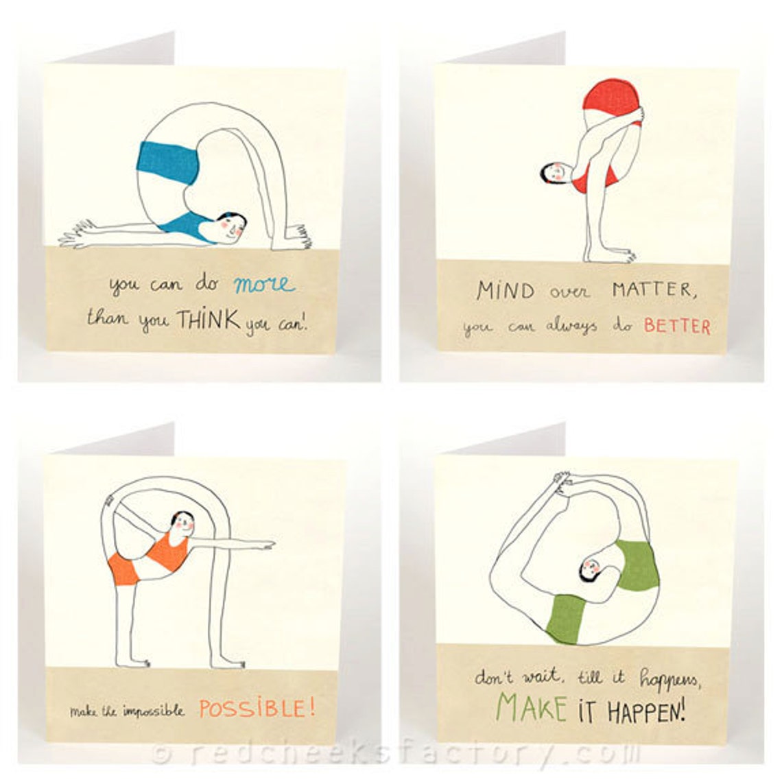 Set Of 4 Yoga Greeting Cards Yoga Postcards Positive Quote Etsy