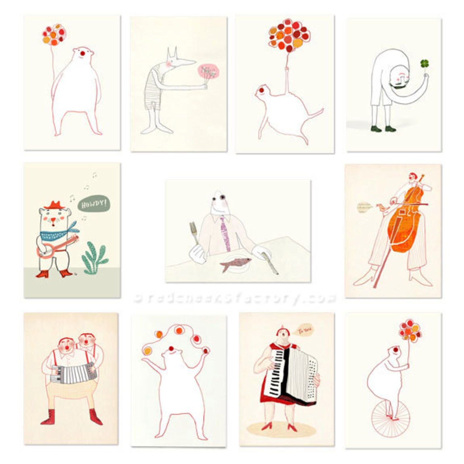 Set of 11 Whimsical Postcards Party Greeting Cards Happy - Etsy