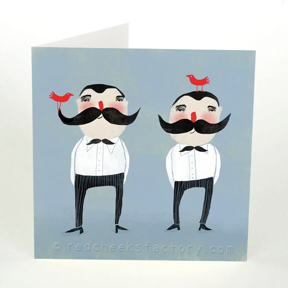 Postcard Moustache Twins Greeting Card Illustration - Etsy