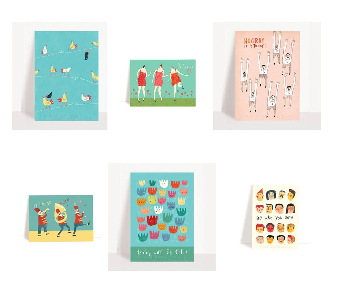 Set of 6 Party Postcards Party Postcard Set Party Set Celebration Cards ...