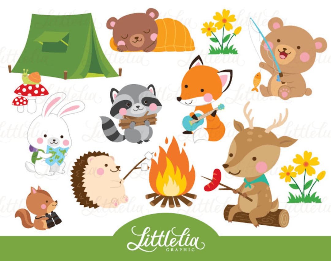 Woodland Animal Summer Camp - Camping Forrest Animal - 17026 - Etsy