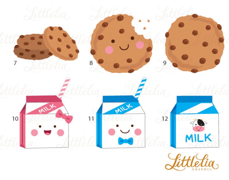 Milk and cookies clipart kawaii food clipart 16033 | Etsy