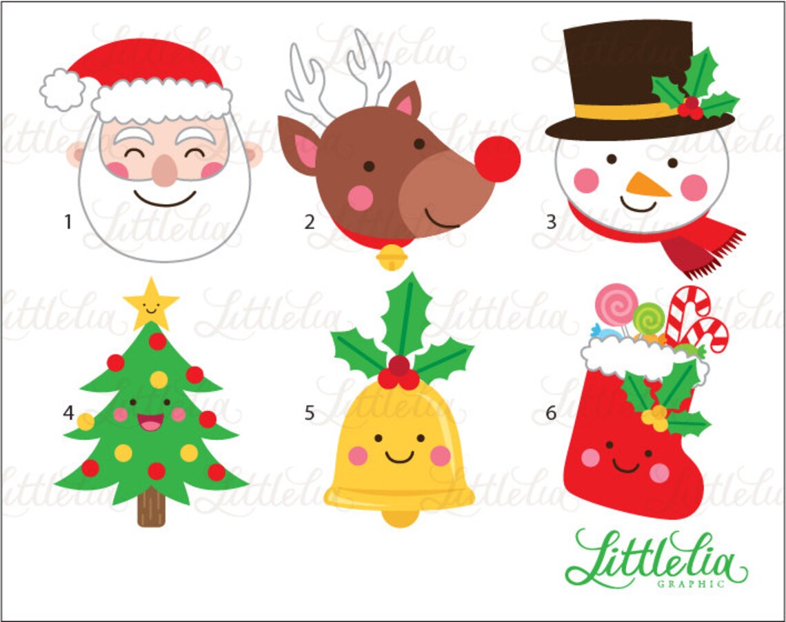 Christmas Faces Clipart - Christmas Santa Clipart - 15072 - Etsy