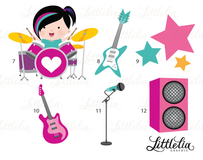 Rock Star Girls Clipart Music Clipart 16098 - Etsy Singapore