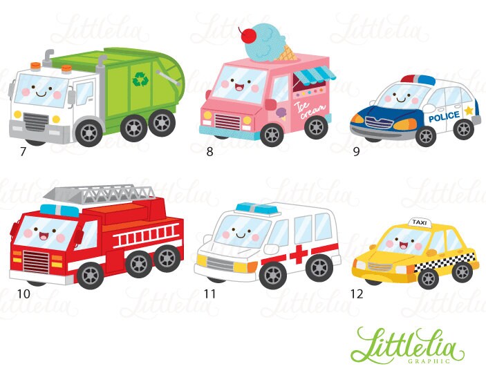Land Vehicle Kawaii - Public Vehicle - Car Kawaii Clipart - 18003 - Etsy UK