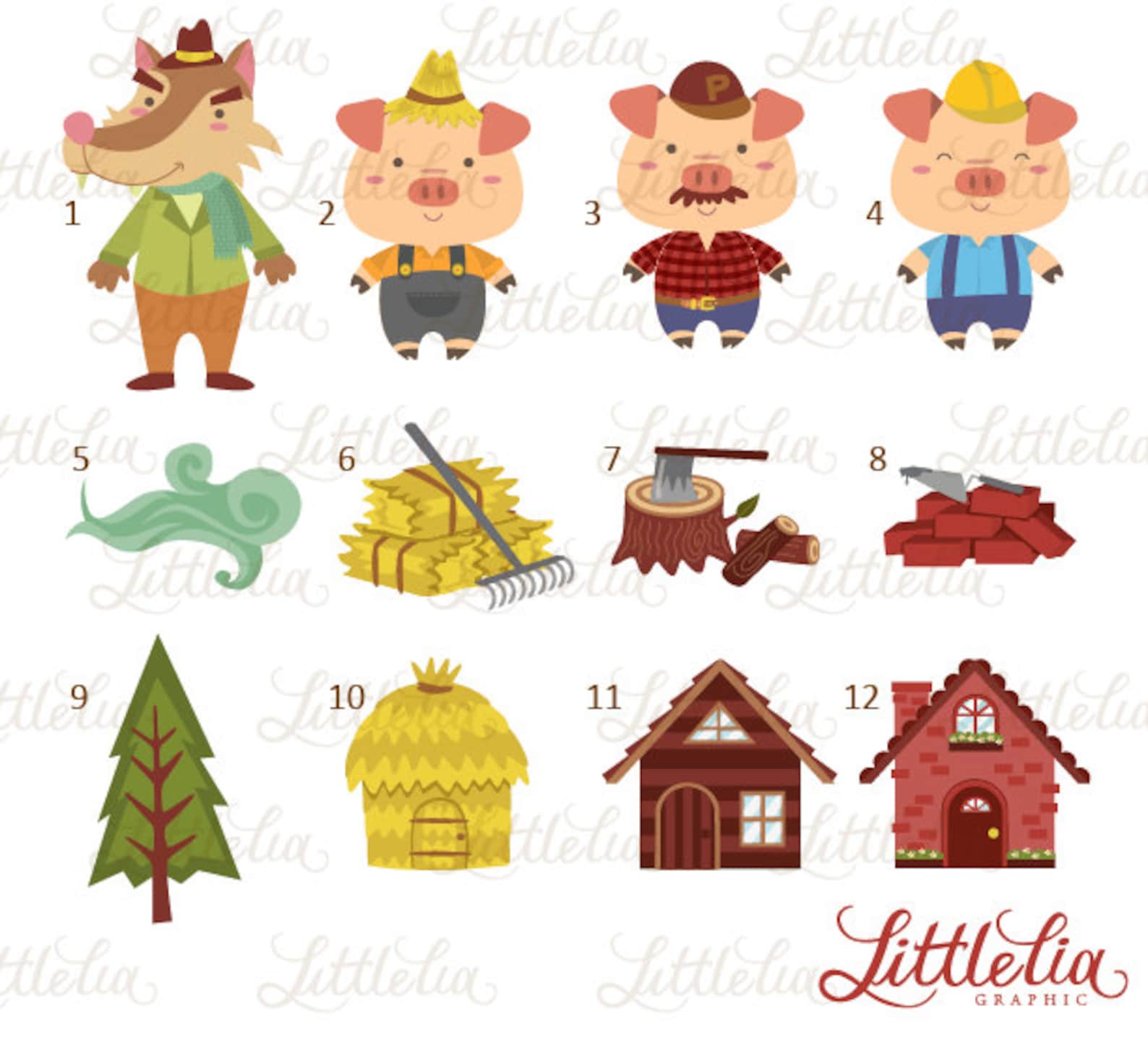 Three Little Pig Clipart Set / Instant Download - 13009 - Etsy UK