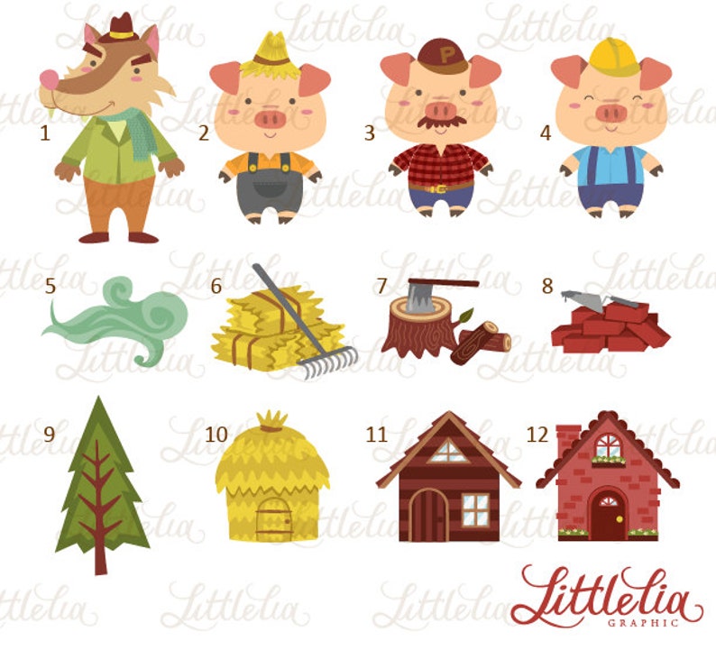 Three Little Pig Clipart set / instant download 13009 | Etsy