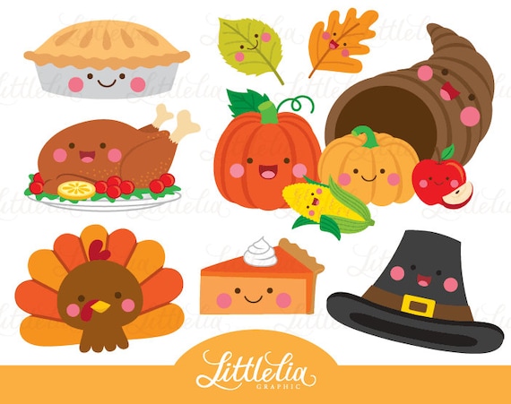 Thanksgiving Kawaii Thanksgiving Clipart 16091 - Etsy