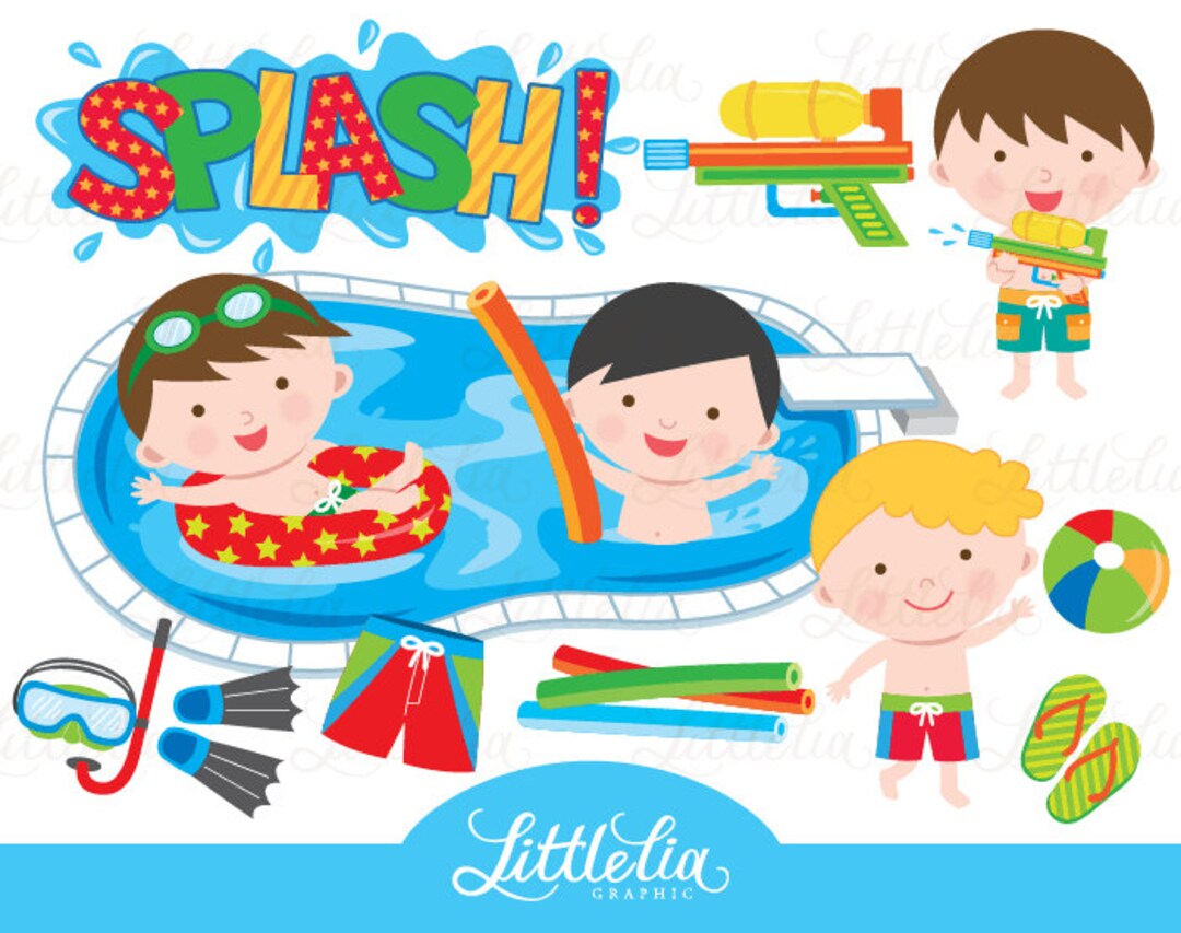 Boy Pool Party Clipart - Pool Party Clipart - Summer Clipart - 15013 - Etsy