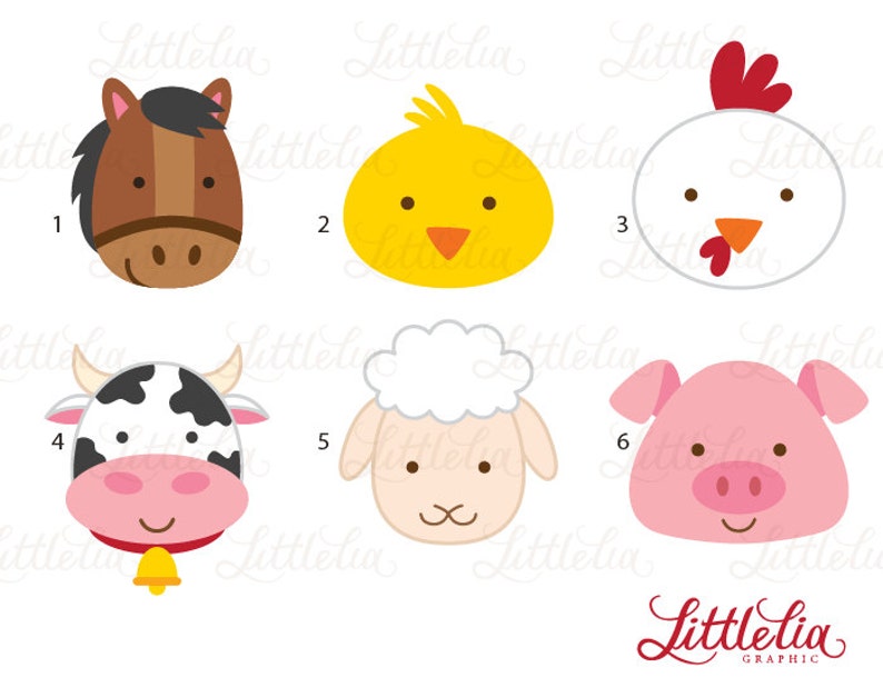 Farm Animal Clipart Farm Animal Head Clipart Animal Head - Etsy