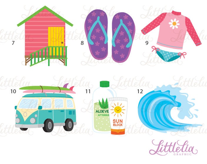 Surfer Girls Clipart - Beach Clipart - 16022 - Etsy UK