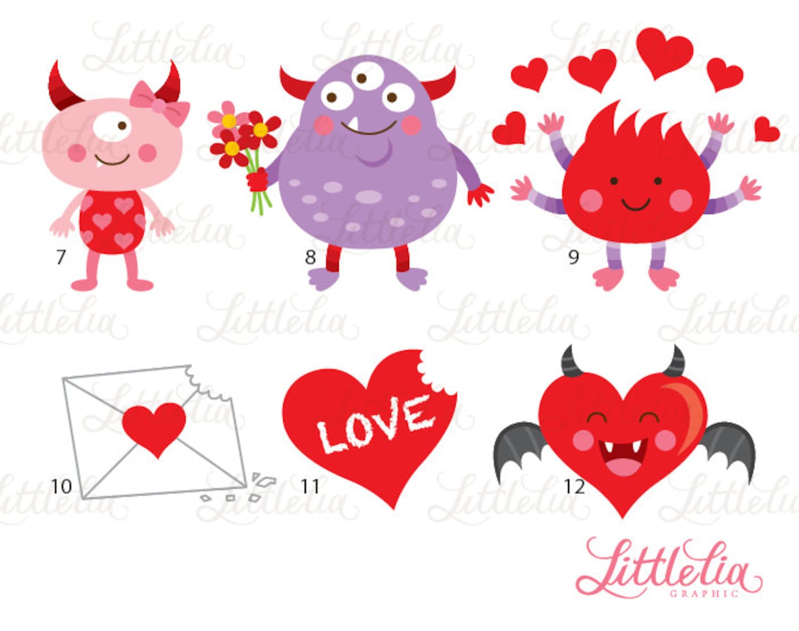 Valentine Monster Clipart Monster Love Clipart 15101 - Etsy