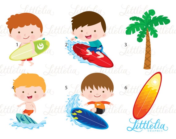 Kid Surfing Clipart