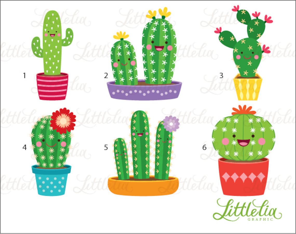 Cactus Clipart Cute Cactus Succulent 15065 - Etsy