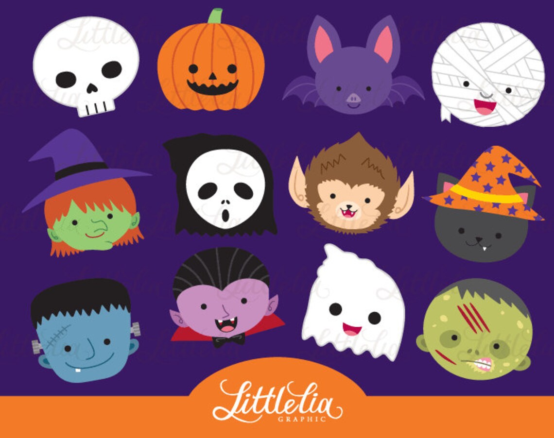 Halloween Cute Faces Halloween Clipart 16059 - Etsy