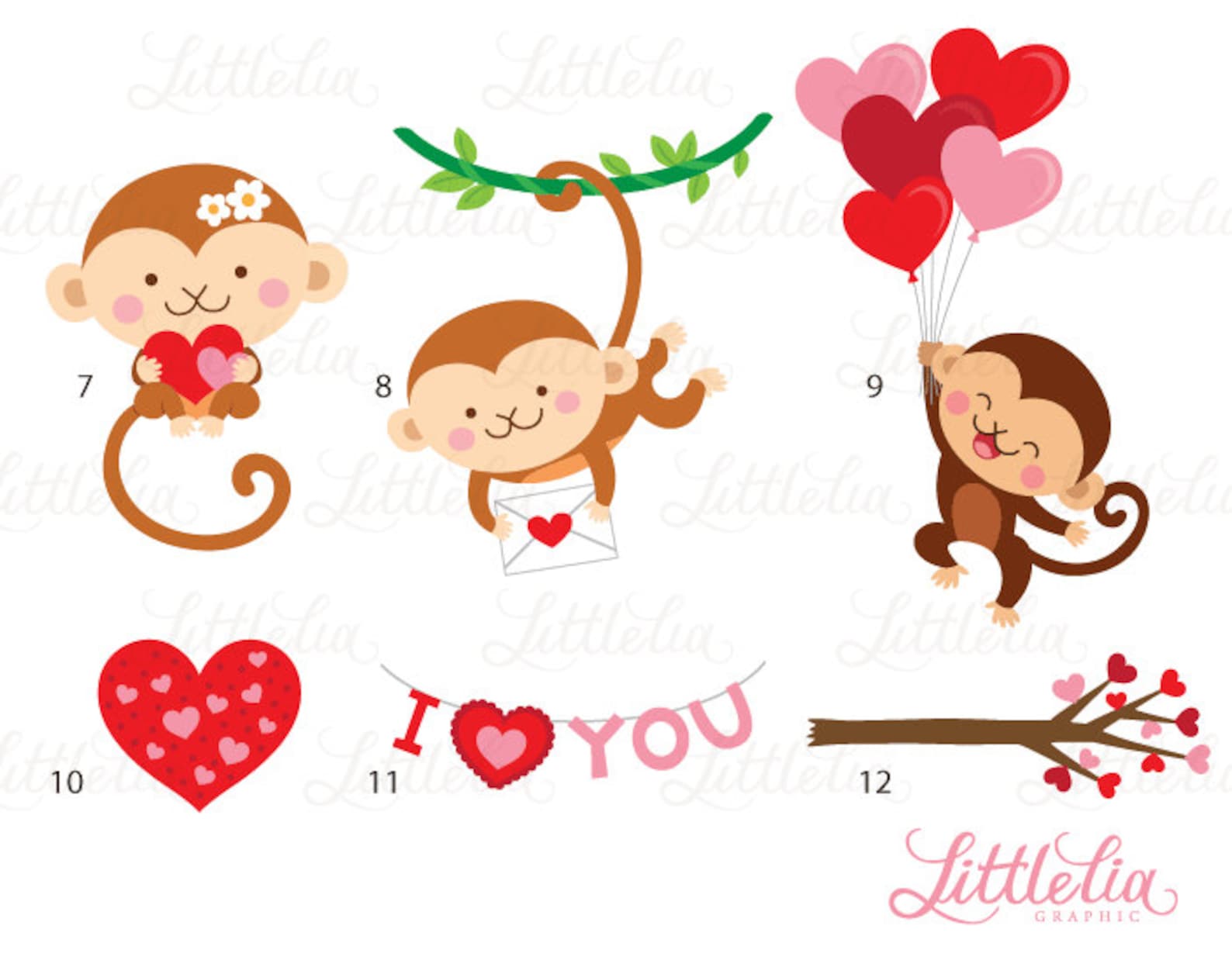 Monkey Love Clipart Valentine Clipart 16095 - Etsy