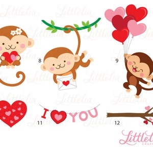 Monkey Love Clipart - Valentine Clipart - 16095 - Etsy