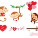 Monkey Love Clipart - Valentine Clipart - 16095 - Etsy