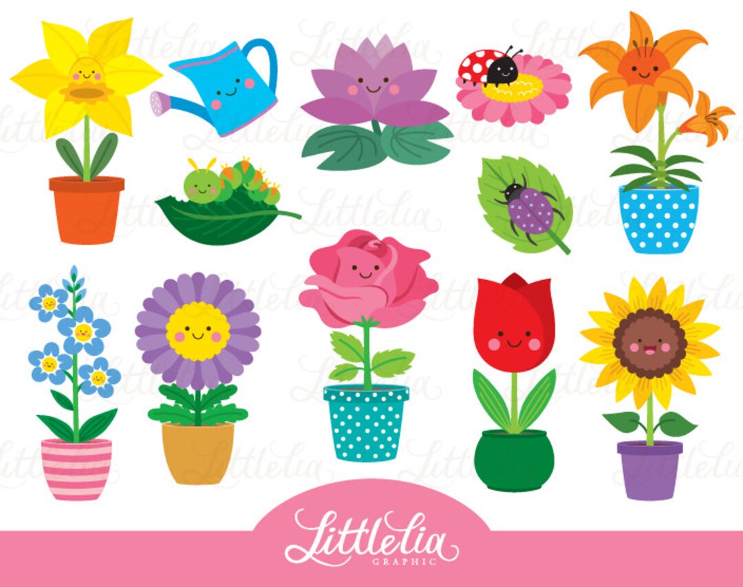 Flower Clipart Garden Clipart Kawaii Flower 16020 - Etsy