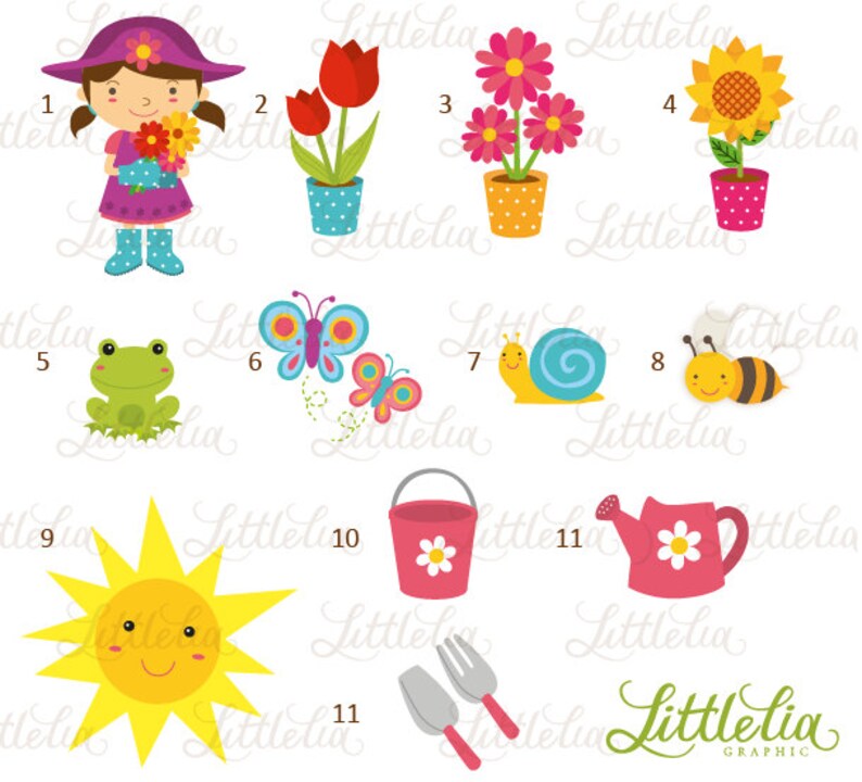 Spring Cute Garden Clipart / Instant Download - 13006 - Etsy