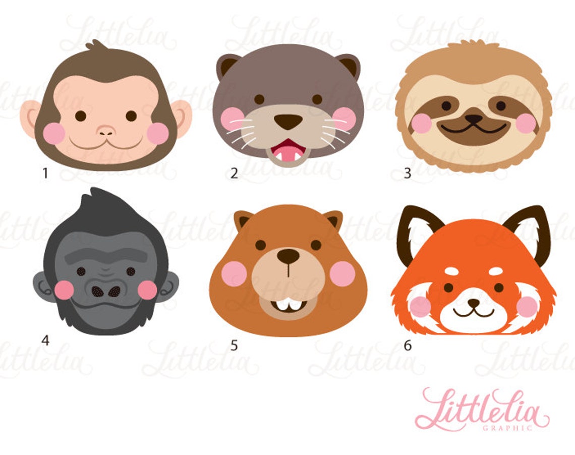 Mammal Head Clipart Cute Animal Head Clipart 17012 | Etsy