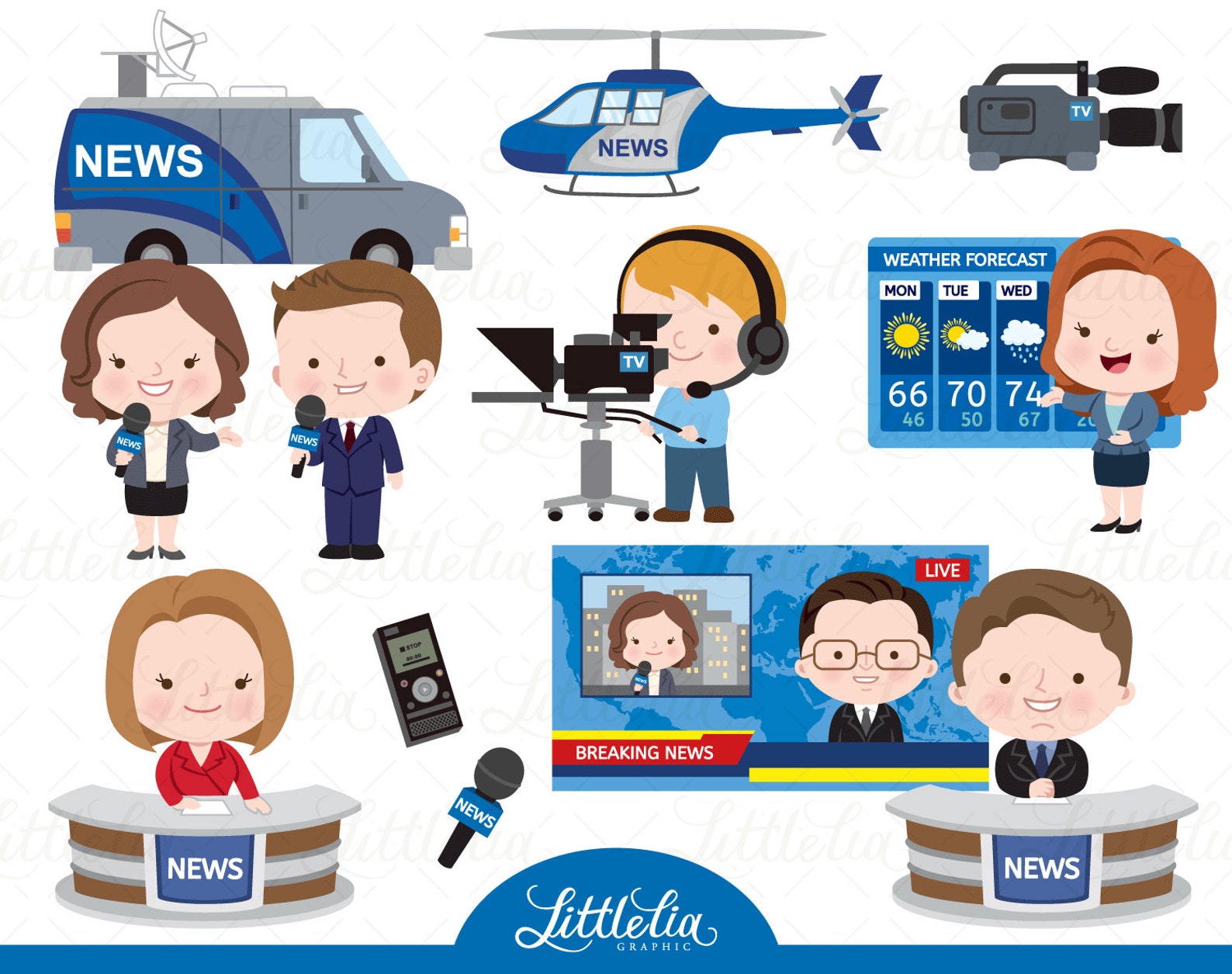 Newscast Clipart Reporter Clipart News Clipart 21001 | Etsy