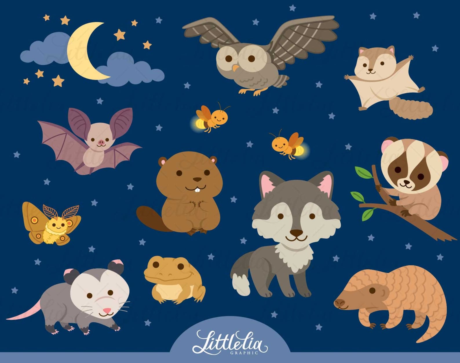 Nocturnal Animal Night Animal Clipart 22005 | Etsy